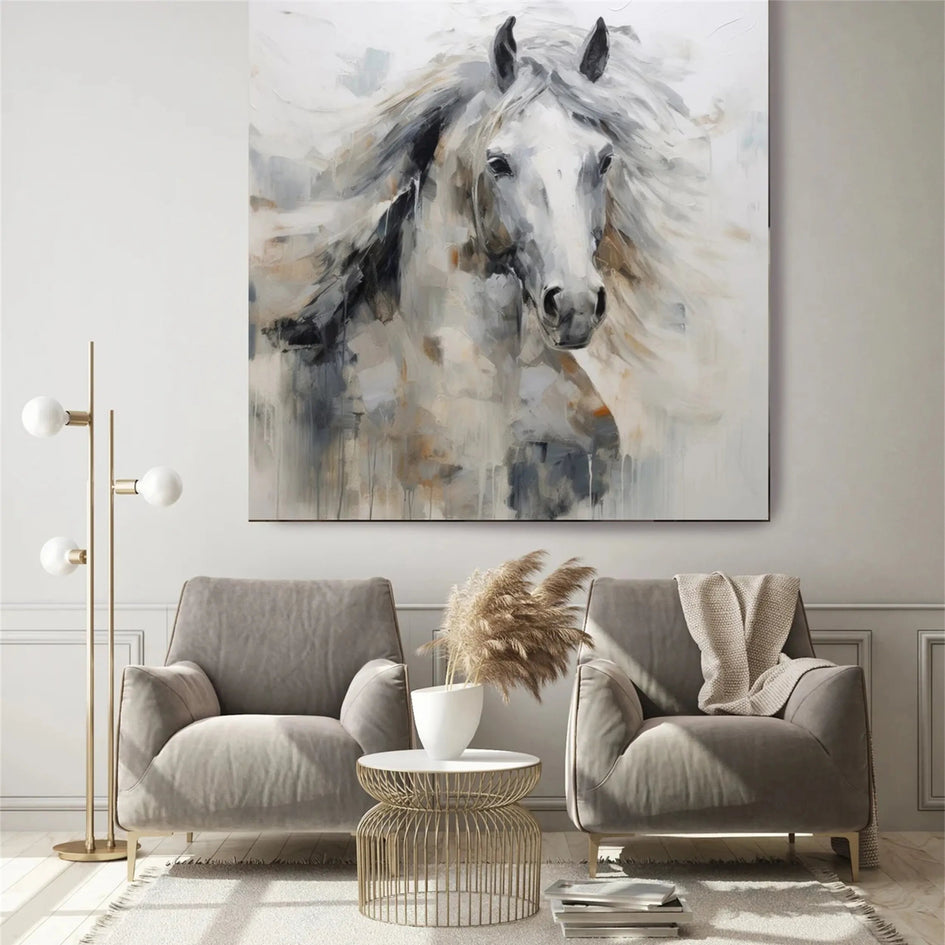 Majestic White Horse Painting | Modern Animal Wall Art #AA 180